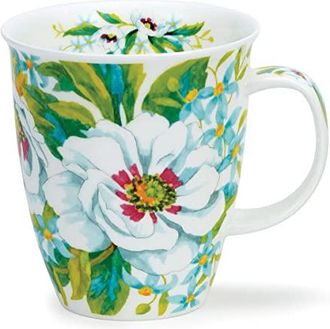 Dunoon Nevis Mug en porcelaine fine Motif an&eacute;mones blanches 0,48 l Bleu