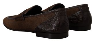 Dolce & Gabbana Mens Shoes Dress Loafers Brown Leather Slip Caiman