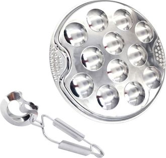 Cabilock Edelstahl Escargot -Set Metall Schnecke Zange 12 Fach L&ouml;cher Schnecke Platte Zange Escargot Platte Escargot Geschirr f&uuml;r zu Hause Grill Restaurant