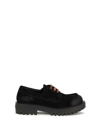 Prada Mens Loafers Suede Lace-Up Black Upper: Shoes Flat