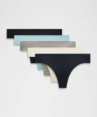 lululemon InvisiWear String mit mittelhohem Bund 5er-Pack f&uuml;r Frauen - Gr&ouml;&szlig;e XL in Black/Coconut Ivory/Foam Cloud