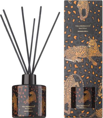 Vila Hermanos Raumduft Diffuser 100ml - Savage Africa - Duftstäbchen mit Leoparden-Design - Aromatherapie für Wohnzimmer & Bad - Geschenkset mit exotischem Duft & R