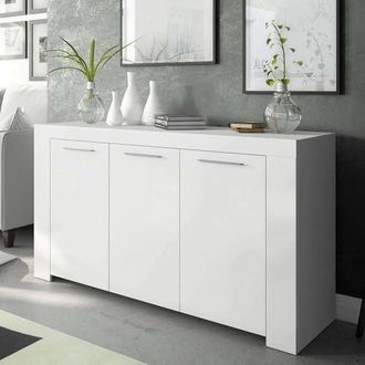 Dmora Bellevue Sideboard, Wohnzimmer-Buffet, TV-Schrank, Sideboard f&uuml;r Wohnzimmer, Moderner Kleiderschrank mit 3 T&uuml;ren, 144x42h80 cm, Wei&szlig;