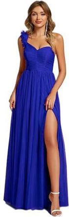 Ever-pretty Robe de Demoiselle dhonneur Maxi Fendue sans Manches Robe Soirée Femme Bleu Saphir 46