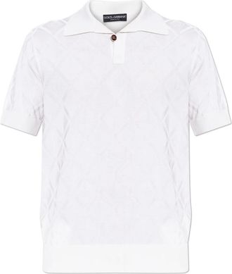 Dolce & Gabbana Homme, Tops, Blanc, Taille: 2XL Polo en soie jacquard avec logo DG