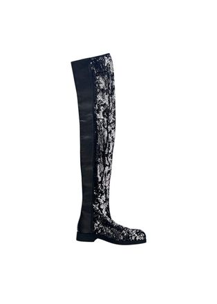 Maison Margiela Black Leather Sequinned Over the Knee Boots Size 36