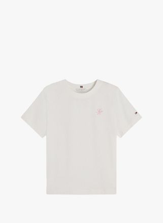 Tommy Hilfiger T-shirt uni &agrave; logo brod&eacute; en coton m&eacute;lang&eacute;