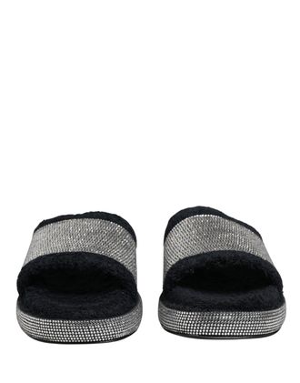 Dolce & Gabbana Womens Black Crystal Embellished Platform Slides Shoes Cotton Goat Leather