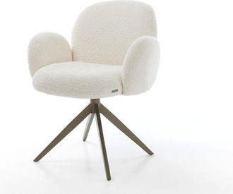 DELIFE Drehstuhl Nube-Flex mit Armlehnen Boucl&eacute; Wei&szlig; Kreuzgestell breit Effektfinish Titan 360&deg; drehbar Wippfunktion Taschenfederkern, Esszimmerst&uuml;hle