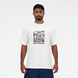 New Balance Homme Hoops Graphic T-Shirt en Blanc, Poly Knit, Taille 2XL