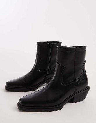 Asos Chelsea-Stiefel aus schwarzem Leder mit kubanischem Absatz und Western-Details