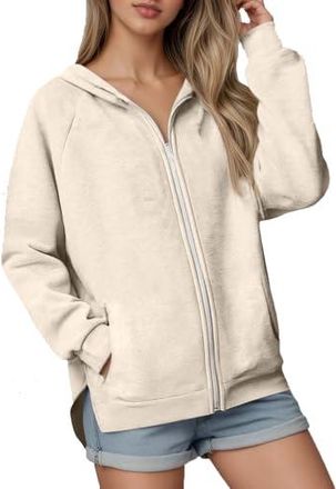 Generic 2026 Veste &agrave; capuche d&eacute;contract&eacute;e &agrave; manches longues avec cordon de serrage pour femme, beige, XXL
