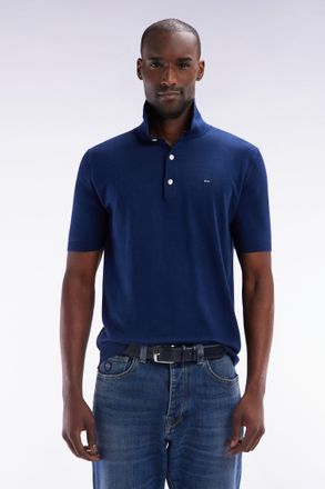 Eden Park Pull Col Polo En Coton Et Soie M&eacute;lang&eacute;s Marine Coupe Droite