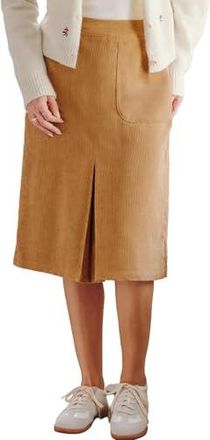 Cupshe Jupe midi en velours c&ocirc;tel&eacute; taille haute fendue sur le devant poches plaqu&eacute;es pour femme Jupe de travail d&eacute;contract&eacute;e, camel, M