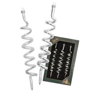 Krebs Glas Lauscha Weihnachtsdekoration/Christbaumschmuck aus Glas - Baumschmuck Dreier Korkenzieher-Set 2X Glanz/ 1x Satin - Farbe: Silber - Gr&ouml;&szlig;e: ca. 14 cm