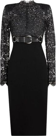 Roberto Cavalli Femme, Robes, Noir, Taille: 38 FR Robe en laine avec panneau en dentelle et ceinture