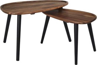 Altobuy Altobuy - astrid - Lot de 2 tables basses ovales gigogne en acacia teint&eacute; noyer