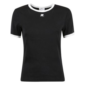 Courr&egrave;ges Femme, Tops, Noir, Taille: 40 FR T-shirt &agrave; Manches Courtes en Tricot