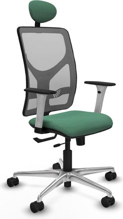 Piqueras y Crespo B&uuml;rostuhl mit wei&szlig;en und schwarzen Armlehnen, h&ouml;henverstellbarer Lendenwirbelst&uuml;tze und festem Kopfteil, ausgestattet mit Syncro/Traslack und Schneide