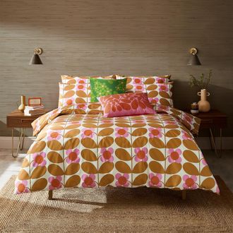 Orla Kiely Bedding - Stem Bloom Saffron Bettbezug-Set aus 100 % Baumwolle (Doppelbettbezug-Set: 200 x 200 cm)