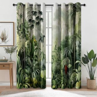 Generic Blickdichte Vorh&auml;nge 2er Set, Tropischer Wind Pflanzen Wald Motiv Gr&uuml;n, Verdunkelungsvorhang F&uuml;r Erwachsene und Kinder, Mikrofaser Fenstergardinen H 2