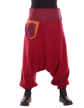 vishes Alternative Bekleidung - Warme Thermo Haremshose aus Fleece mit Tasche und weichem Jersey Bund dunkelrot - tiefer Schritt