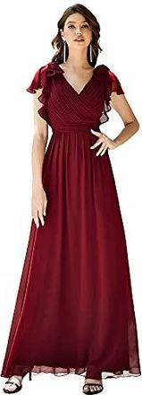 Ever-pretty Robe de Soirée Demoiselle dhonneur Col en V A-Line Taille Empire Femme Bordeaux 42