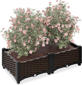 Relaxdays Pflanzk&uuml;bel, Rattan-Optik, HBT: 23x80x40 cm, Garten, Balkon & Terrasse, Blumenk&uuml;bel mit Wasserspeicher, braun