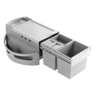 Hailo Abfallsammler Rondo 3646131 | Eckabfallsammler 3fach f&uuml;r 90x90 Eckunterschrank | 2x 8.5 + 18 Liter Inneneimer Kunststoff | komplett drehbar | Hellgrau