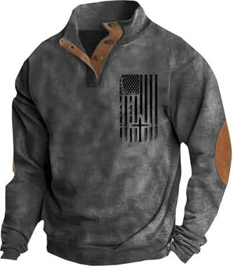 Generic Sweats à capuche pour homme - Décontracté - Ample - Imprimé 3D - Col montant - Bouton - Manches longues - Pull décontracté à manches longues, gris, XX