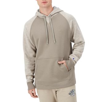 Champion Herren Powerblend Fleece Bequemer Hoodie Sweatshirt (Reg gro&szlig;) Kapuzenpullover, Sandelholzgrau gestreiftes C-Logo, L