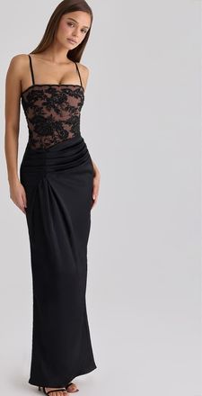 House of CB Eliette - Maxikleid aus verzierter Spitze und Satin in Schwarz