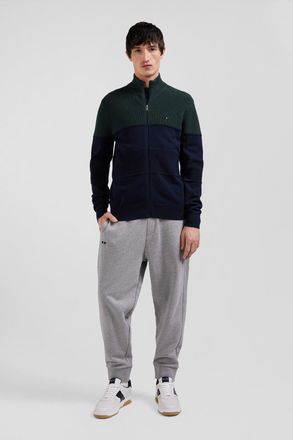 Eden Park Cardigan Zipp&eacute; &Agrave; Col Montant Marine Et Vert En Coton