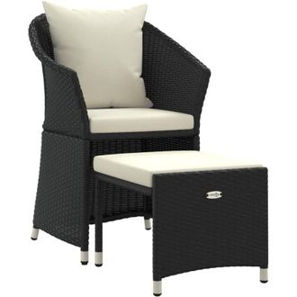 vidaXL 2-tlg. Garten-Lounge-Set mit Kissen Schwarz Poly Rattan Vidaxl