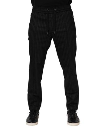 Dolce & Gabbana Mens Striped Wool Jogger Black Cotton Spandex