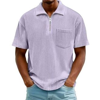 Generic Chemise d&eacute;t&eacute; &agrave; manches courtes pour homme en velours c&ocirc;tel&eacute; uni confortable ample respirant &eacute;l&eacute;gant d&eacute;contract&eacute; pour les vacances en plein air, Violet