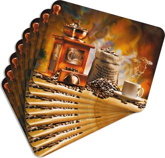 MG Design Set aus 8 Kork-Platzsets - Coffee 3 - 30 x 40 cm - hitzebest&auml;ndig & abwischbar, mit Korkr&uuml;ckseite