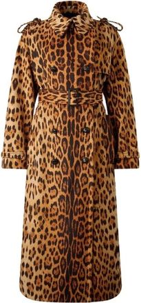 Roberto Cavalli Femme, Manteaux, Brun, Taille: 40 FR Long Trench Coat With Jaguar Skin Print