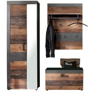 Trendteam Indy - Garderobenkombination - Eiche/Grau - Garderobenschrank, Garederobensitzbank, Garderobenpaneel - (BxHxT) 160 x 192 x 37 cm - antikfarbene Griffe