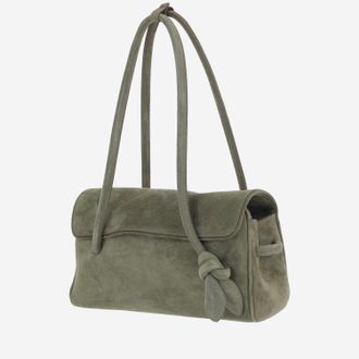 Jacquemus Womens Shoulder Bag Le Bambino Long Suede Sage Green Calf Leather