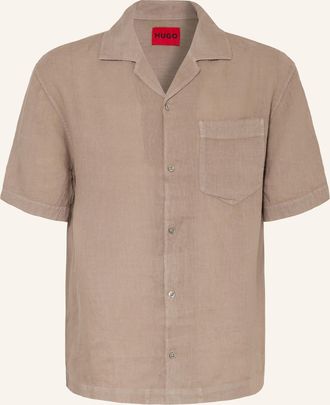 HUGO BOSS Hugo Resorthemd Exolino Comfort Fit Aus Leinen braun