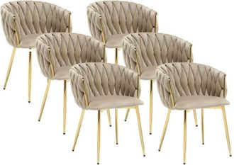 Vente-Unique Lot de 6 chaises en velours et m&eacute;tal dor&eacute; - Beige - ELEGANO