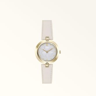 Furla Logo Links Armbanduhr Mit Rundem Gehäuse Panna Weiß Leder + Metall Damen