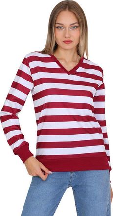 Bongual Sweatshirt langarm Streifen V-Ausschnitt Longsleeve