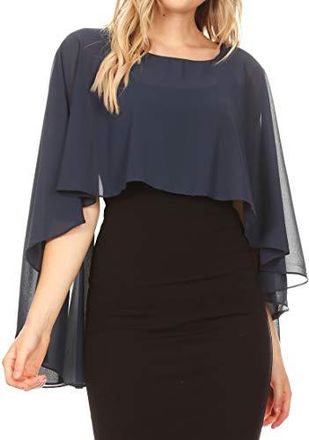 Sakkas 1921 - Anya Womens Coussin de mari&eacute;e en mousseline de soie douce pour mariage avec cape de banderole,Bleu Marine, Taille Unique