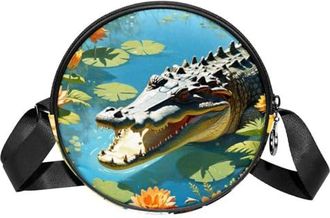 Generic Sac &agrave; bandouli&egrave;re rond pour femme, petit sac &agrave; bandouli&egrave;re crocodile avec fermeture &eacute;clair, bretelles r&eacute;glables, sac &agrave; main rond d&eacute;contract&eacute; pour femm