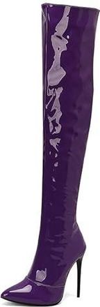 Generic Bottes au-dessus du genou avec fermeture &eacute;clair lat&eacute;rale pour femme, haute &eacute;lasticit&eacute;, &agrave; enfiler, escarpins, chaussures de danse en bo&icirc;te de nuit, vio