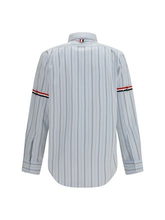 Thom Browne Mens Fine-Striped Grosgrain Poplin Shirt Med Grey Cotton