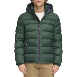 Tommy Hilfiger Herren Puffer Jacke mit Kapuze, Gr&uuml;n, M