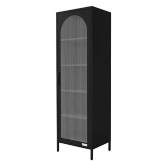 ML Design ML-Design Vitrinenschrank 45x145x35 cm, Schwarz, Schmale Vitrine mit 5 Ablagen und 1 T&uuml;r, Metallschrank aus Stahl, K&uuml;chenschrank Aktenschrank B&uuml;roschr
